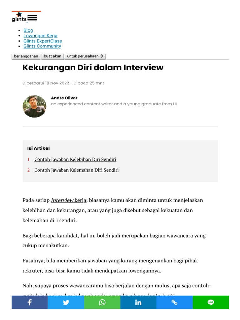 15 Daftar Contoh Jawaban Kelebihan Dan Kekurangan Diri Dalam Interview | PDF | Karier ...