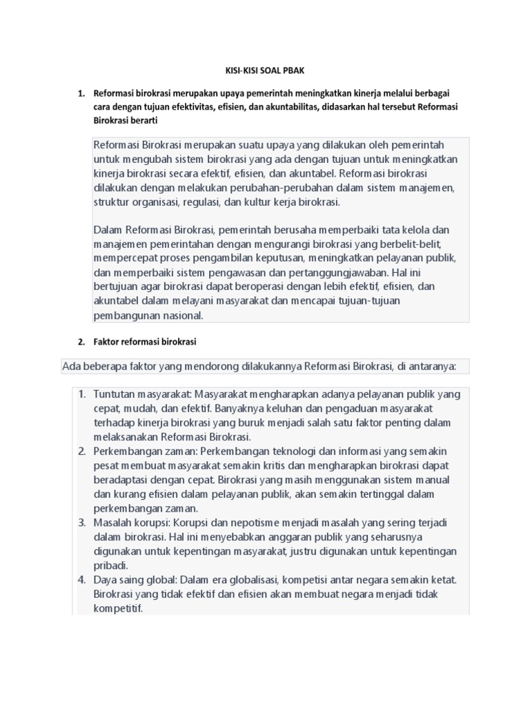 KISI-kisi Soal Pbak | PDF
