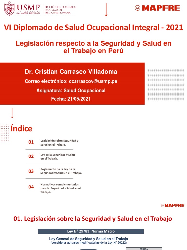 Clase 2 Salud Ocupacional VI Diplomado USMP-MAPFRE 21.05.2021 | PDF | Seguridad y salud ...