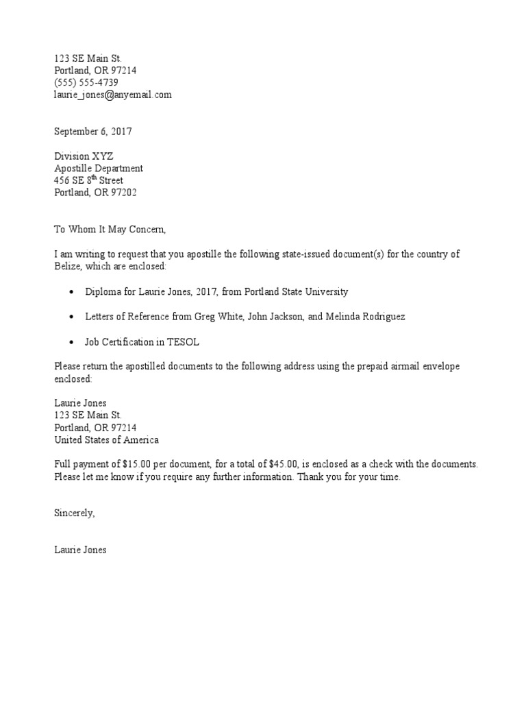 Apostille Cover Letter | PDF