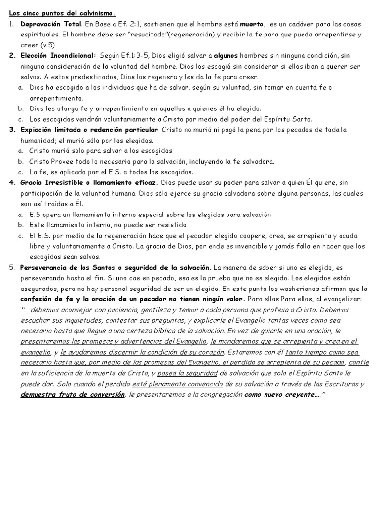 Resumen - Cinco Puntos Del Calvinismo | PDF | calvinismo | Teología