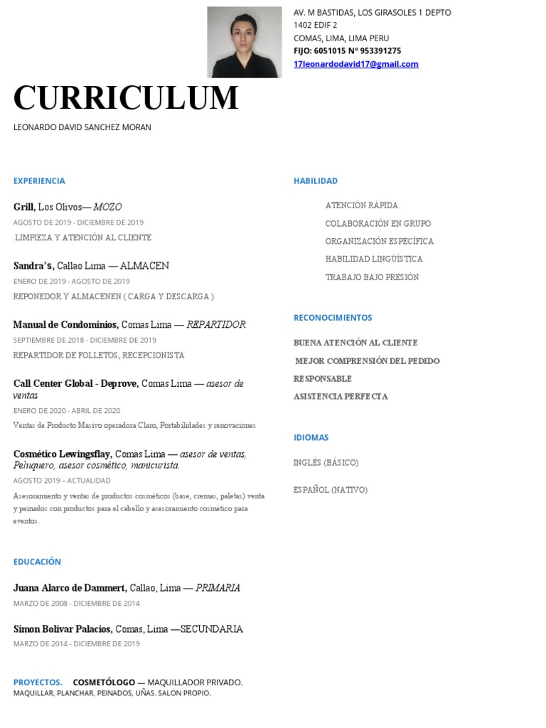 Currículum Leonardo | Descargar gratis PDF | Lima | Belleza