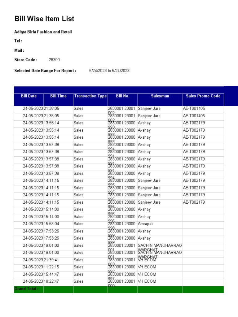 MFL Bill Wise Item List | PDF | Softlines (Retail) | Clothing