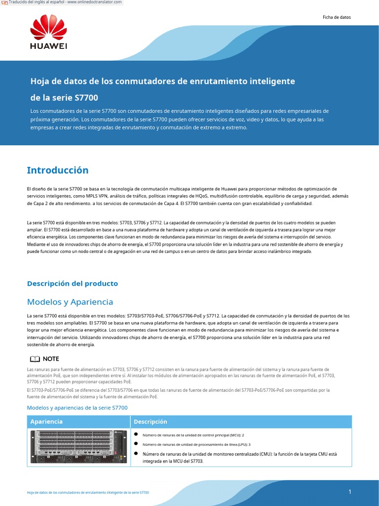 Huawei S7700 Series Smart Routing Switches Datasheet - En.es | PDF ...