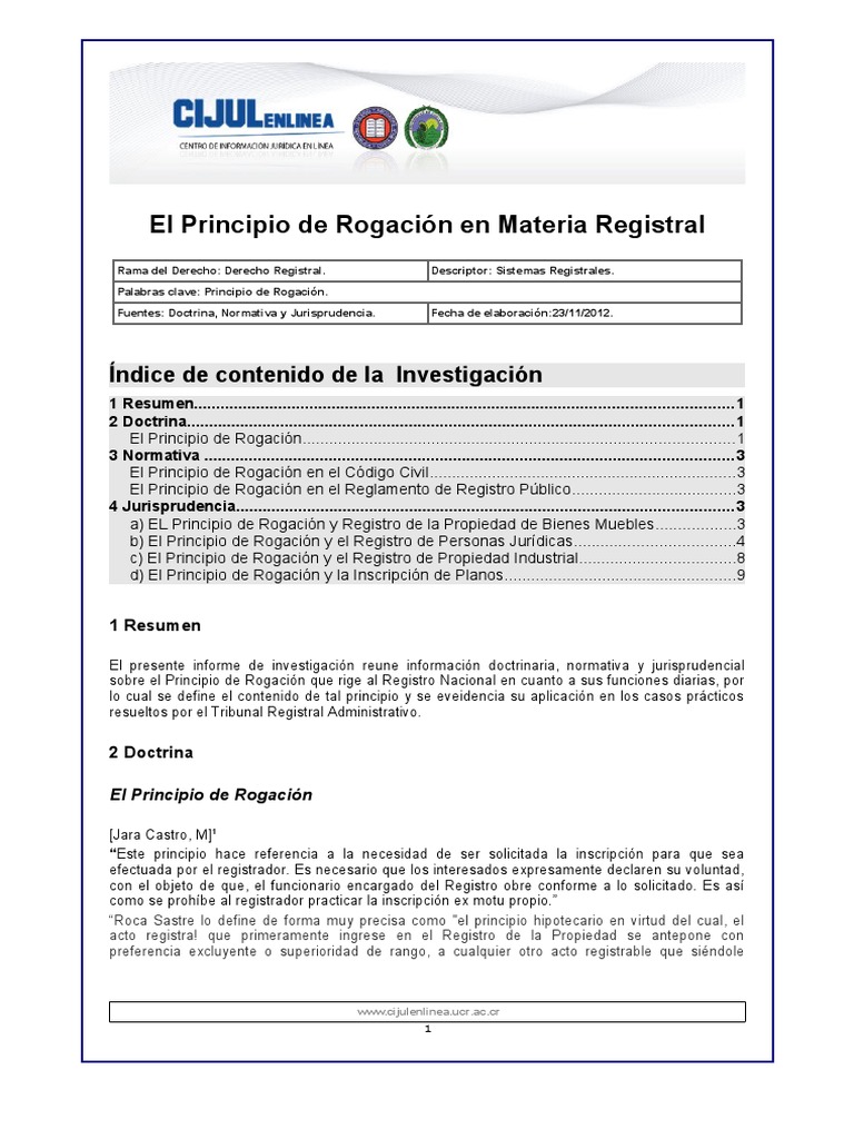 El Principio de Rogacion en Materia Registral | PDF | Marca comercial ...