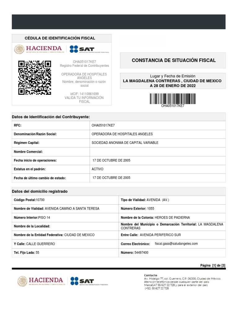 Constancia Hospital Angeles Centro Medico Pdf Impuesto Sobre La
