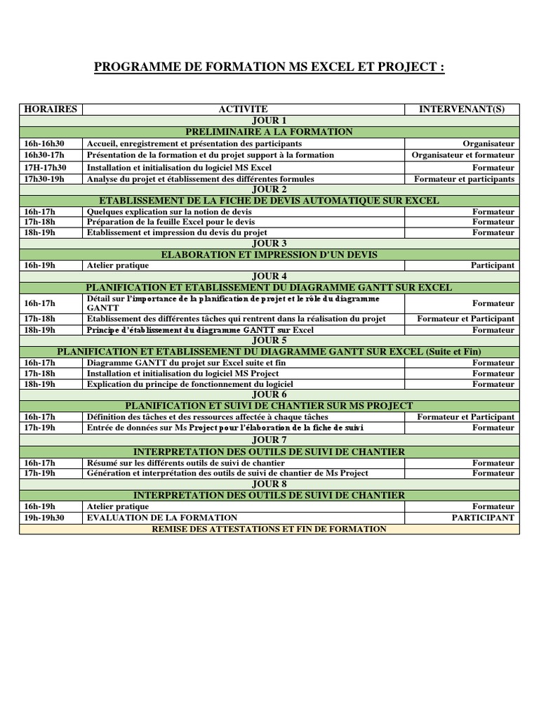 Formation Excel et MS Project | PDF | Microsoft Excel | Planification