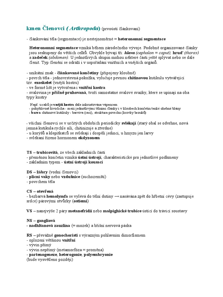 Členovci + systematika hmyzu; Ostnokožci | PDF