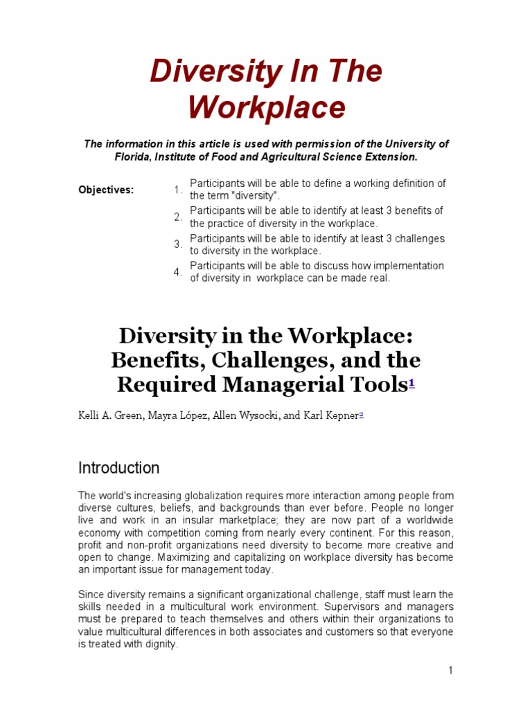 Benefits and Challenges of Workplace Diversity | PDF | Diversity ...