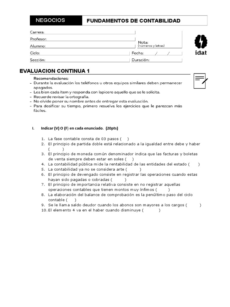 Examen Fundamentos de Contabilidad - Ec1 | PDF