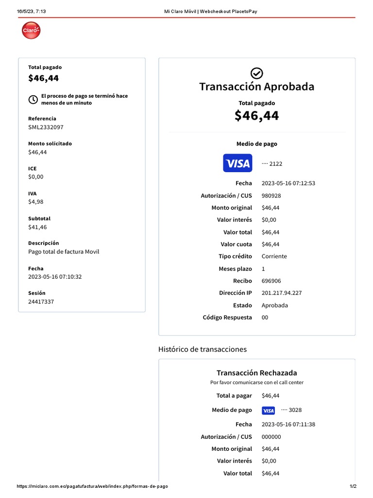 Transacción Aprobada: Total Pagado | PDF | Business | Dinero
