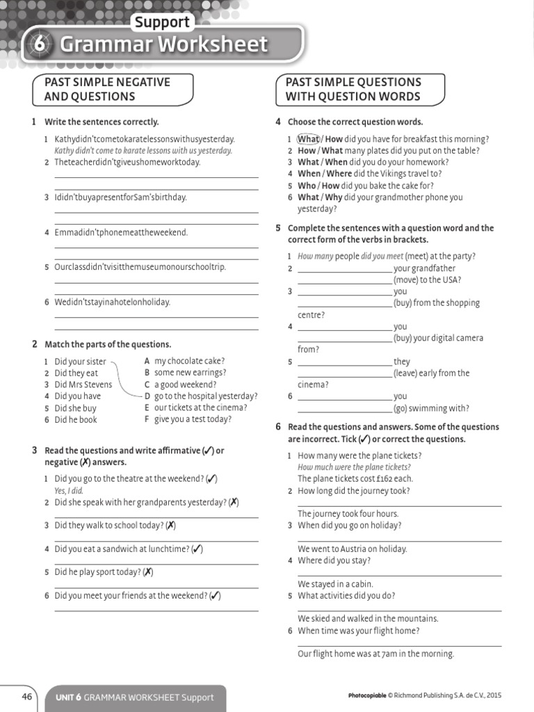 Achievers A1 Grammar Worksheet Support Unit 6 | PDF | Cognitive Science | Linguistics