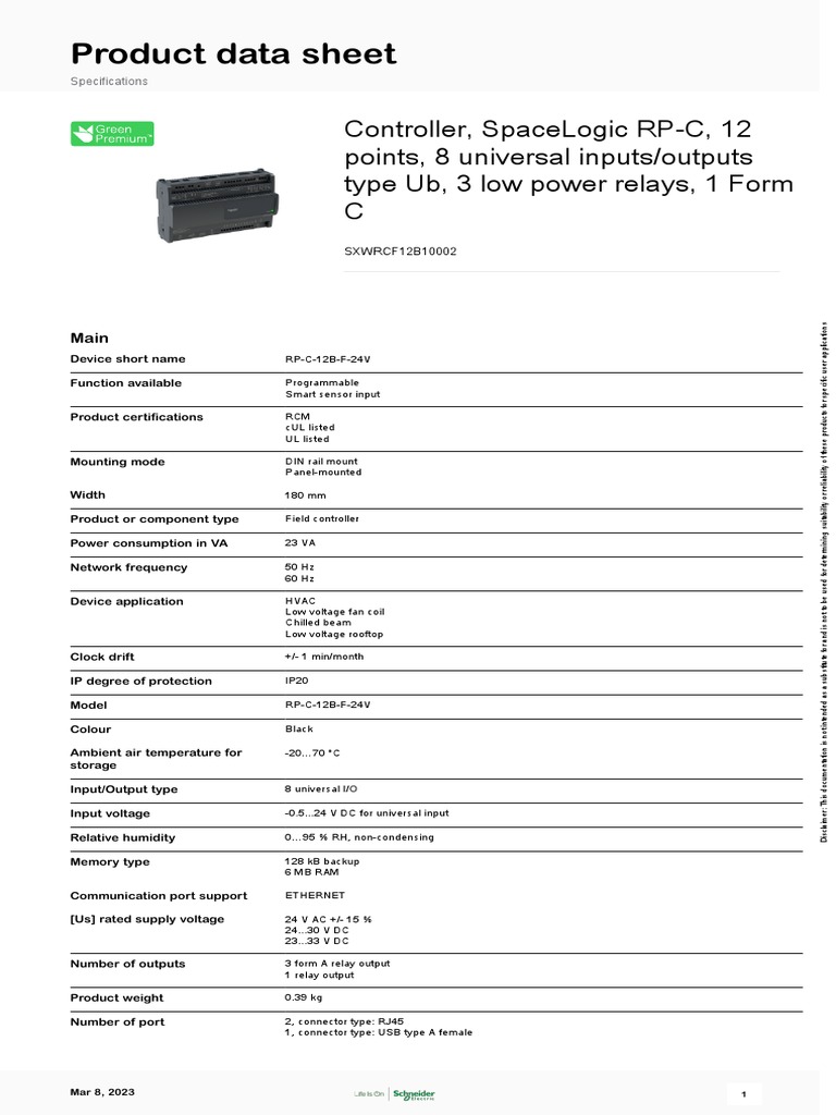 SpaceLogic™ RP-C Controller - SXWRCF12B10002 | PDF | Usb | Relay