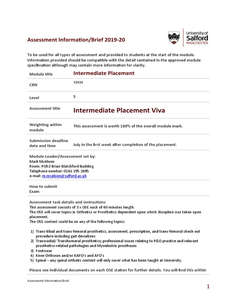 Intermediate Placement Viva Assessment Guide | PDF | Academic ...