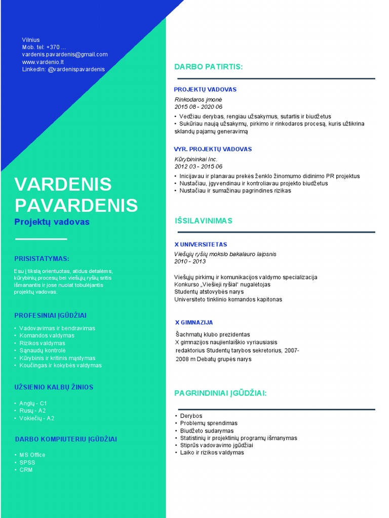 CV Pavyzdys Lietuviu Kalba | PDF