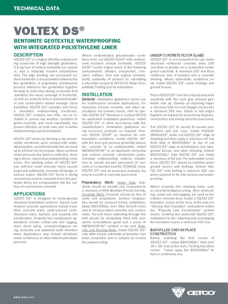 VOLTEX DS® Waterproofing System Guide | PDF | Deep Foundation | Concrete