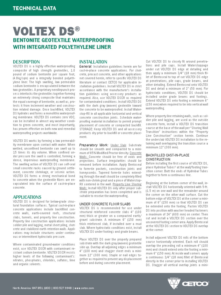 Voltex Ds Product Data 1693371 | PDF | Deep Foundation | Concrete