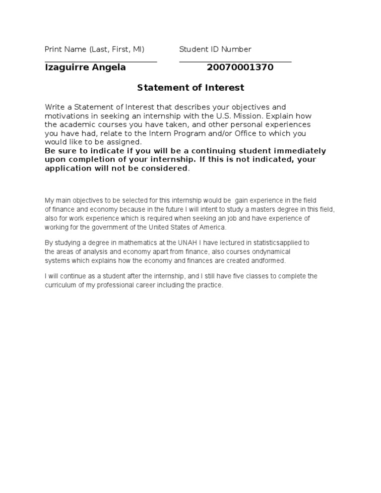 Statement of Interest | PDF | Career & Growth | Finance & Money Management