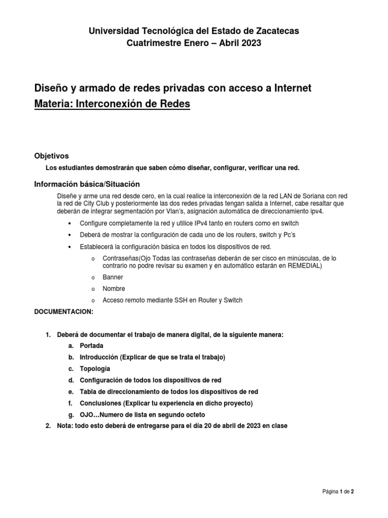Proyecto Final Ene-Abr 2023 | PDF | Telecomunicaciones | Red de arquitectura