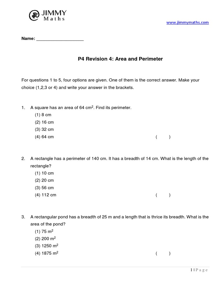 P4 Revision 4 Area and Perimeter Assignment | Download Free PDF | Area ...