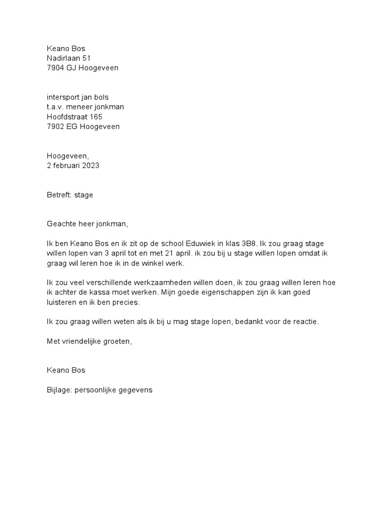 Stagebrief Nederlands | PDF