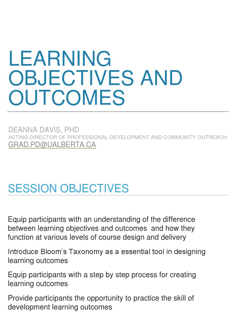 Learning Objectives and Outcomes | PDF | Learning | Lesson Plan