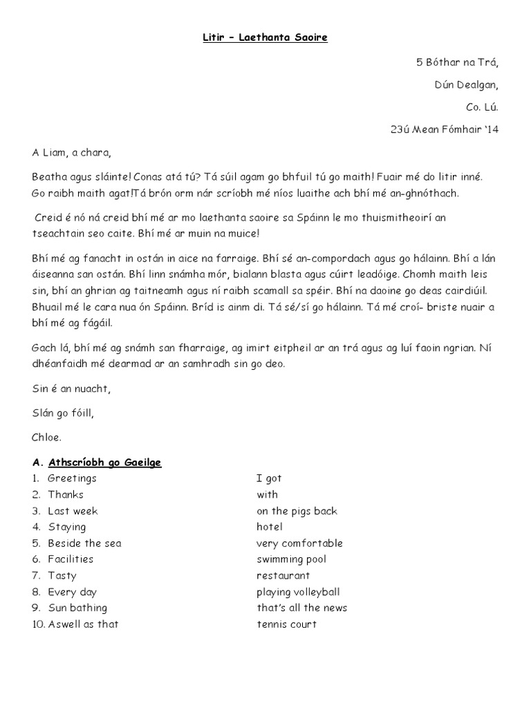 Litir - Laethanta Saoire | PDF