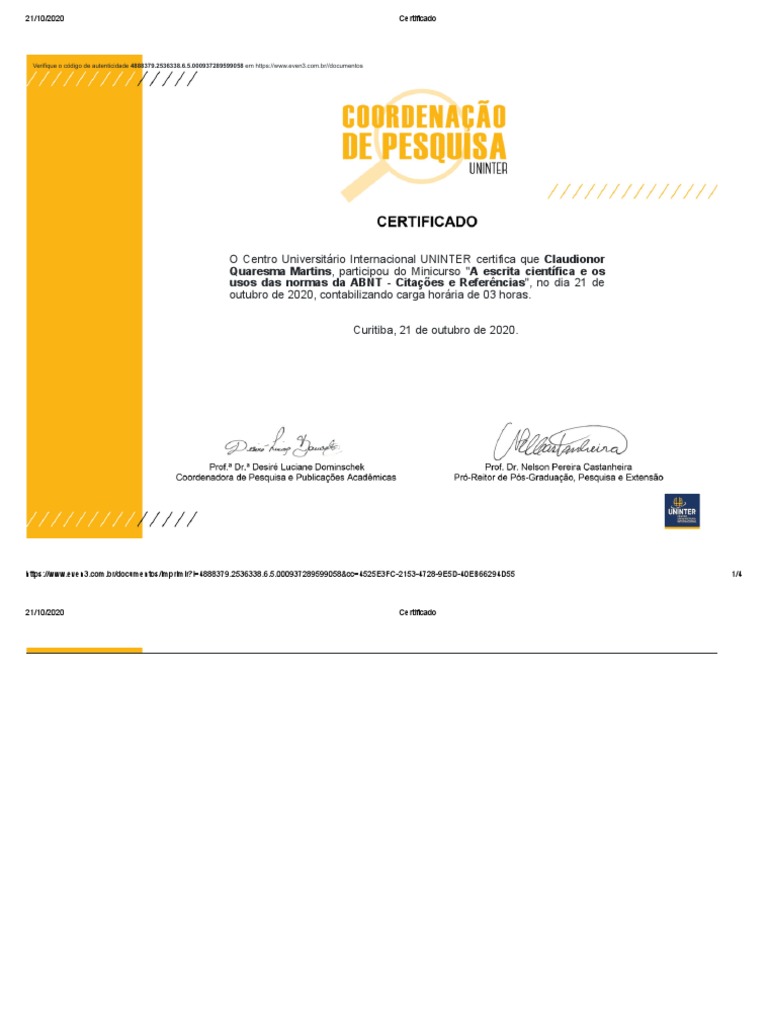 Certificado Uninter ABNT | PDF