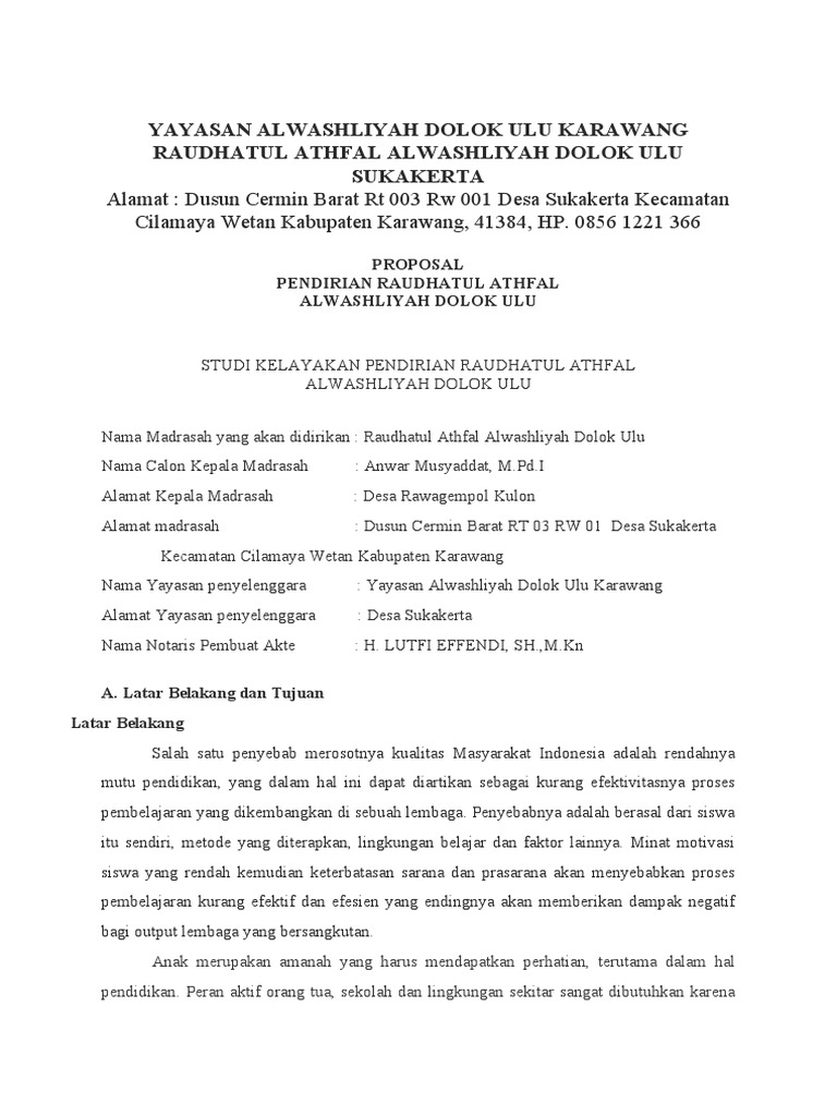 Proposal Pendirian RA | PDF