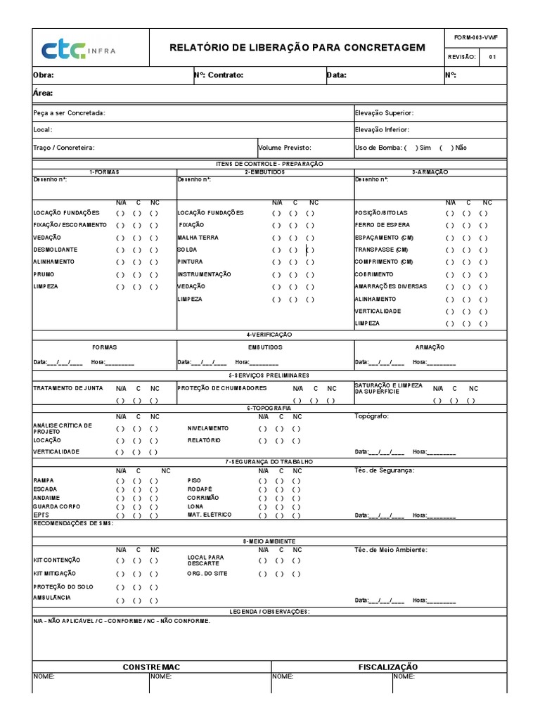 Form 003 VWF r01 Liberação de Concretagem | PDF