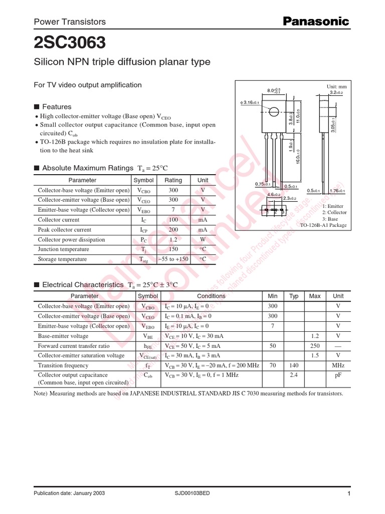 C3063 Panasonic | PDF | Bipolar Junction Transistor | Electrical ...