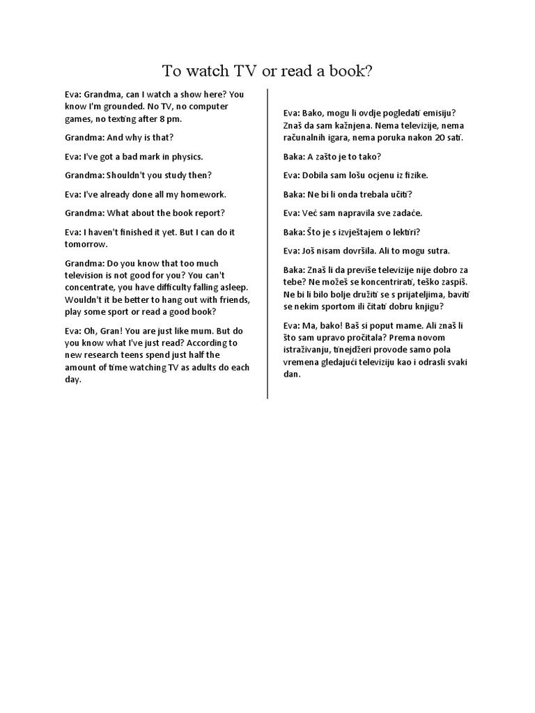 To Watch TV or Read A Book | PDF