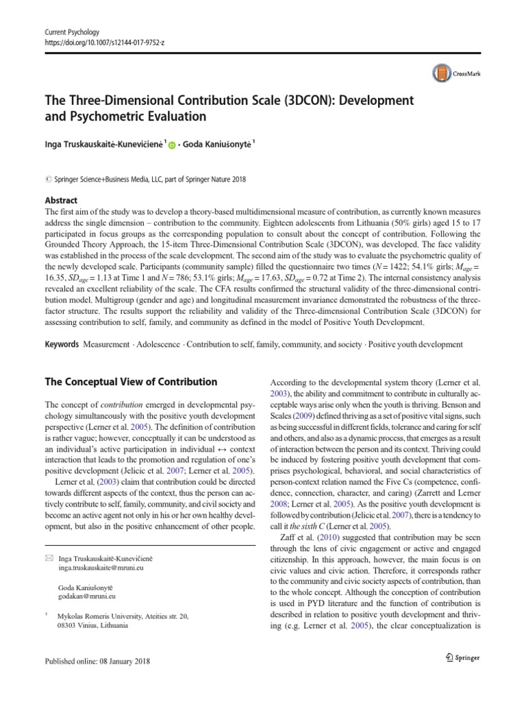 The Three-Dimensional Contribution Scale (3DCON) : Development and ...