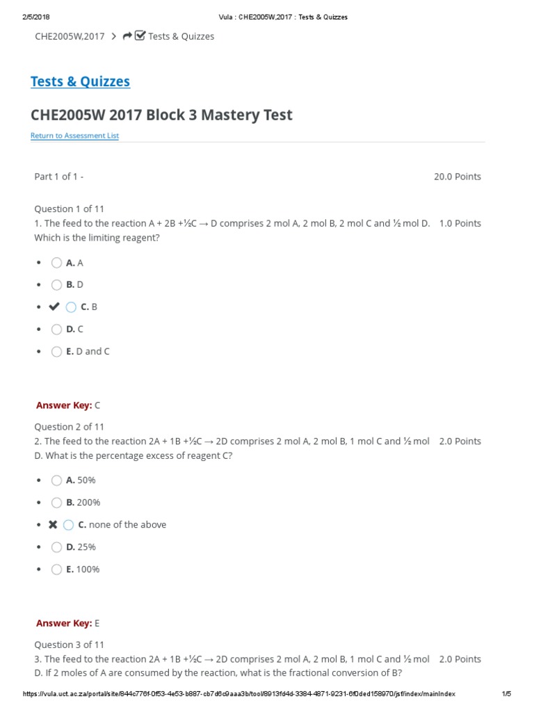 Vula _ CHE2005W,2017 _ Tests & Quizzes (1) | PDF | Propane | Methane