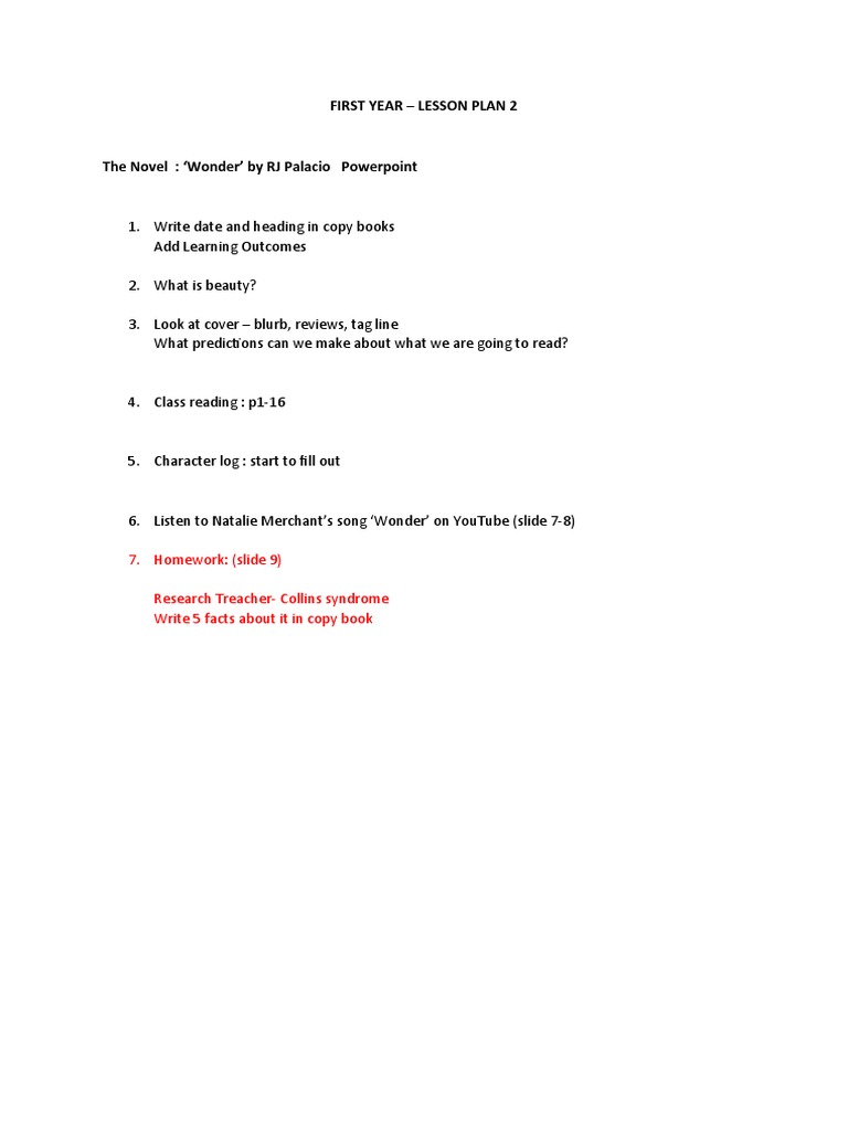 Wonder Lesson 1 | PDF