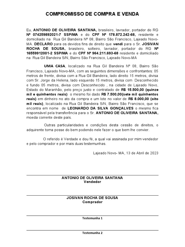 DECLARAÇÃO DE COMPRA E VENDA (2) | PDF
