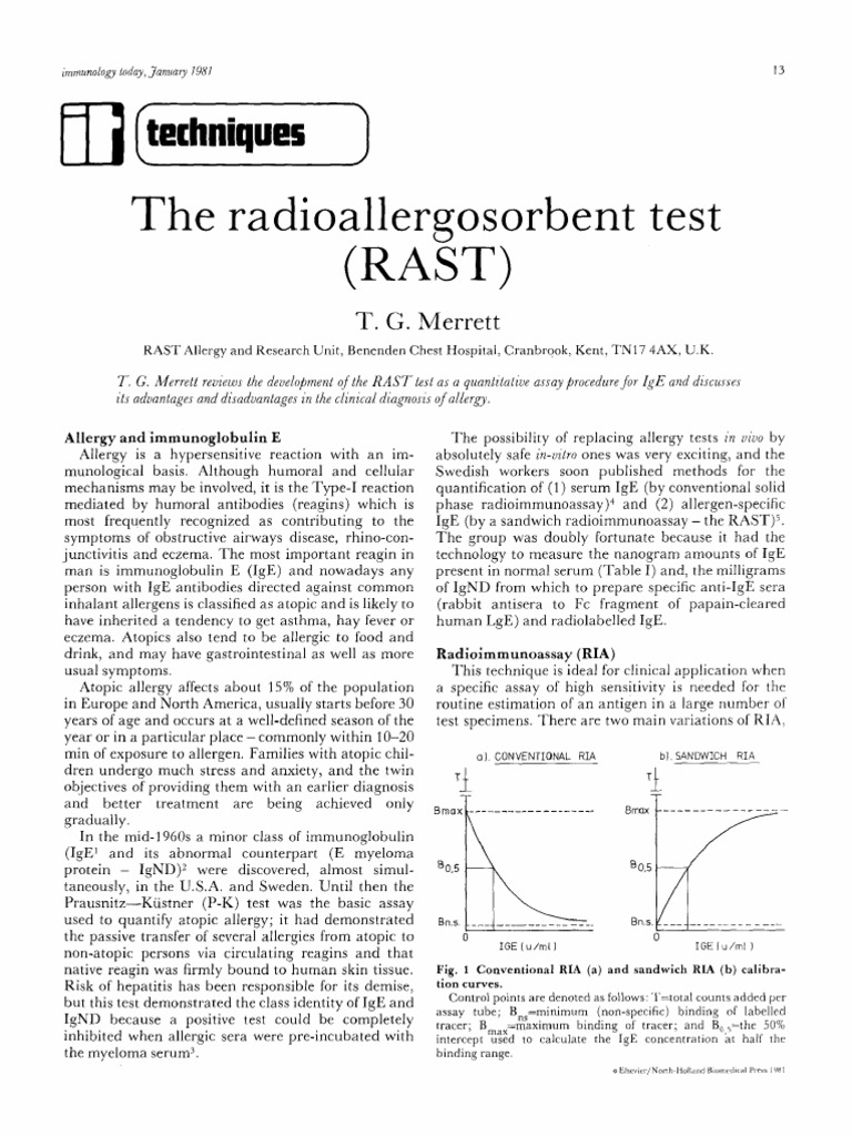 1981 - Merrett - The Radioallergosorbent Test (RAST) | PDF | Antibody ...