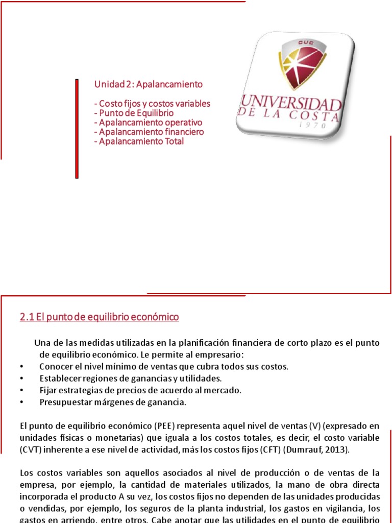 Punto de Equilibrio y Apalancamiento | PDF | Apalancamiento (Finanzas) | Dinero