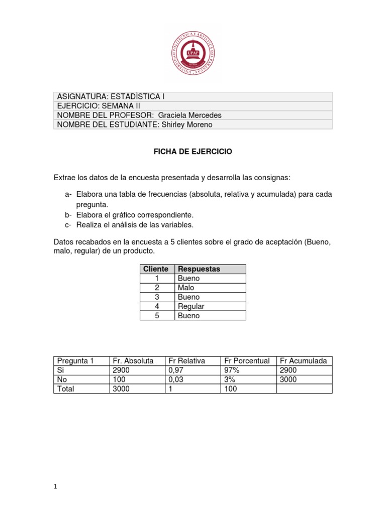 SEMANA II - FICHA II - ESTADÍSTICA I-1 - 2007788695 Shirley | PDF