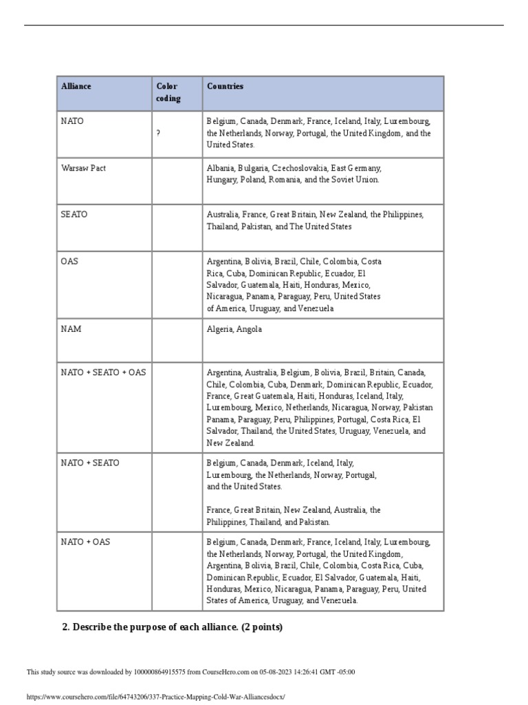 3.3.7 Practice Mapping Cold War Alliances | PDF | Warsaw Pact | Nato