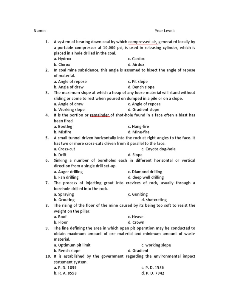 Coal Mining Operations and Safety Standards | PDF | Elasticity (Physics ...