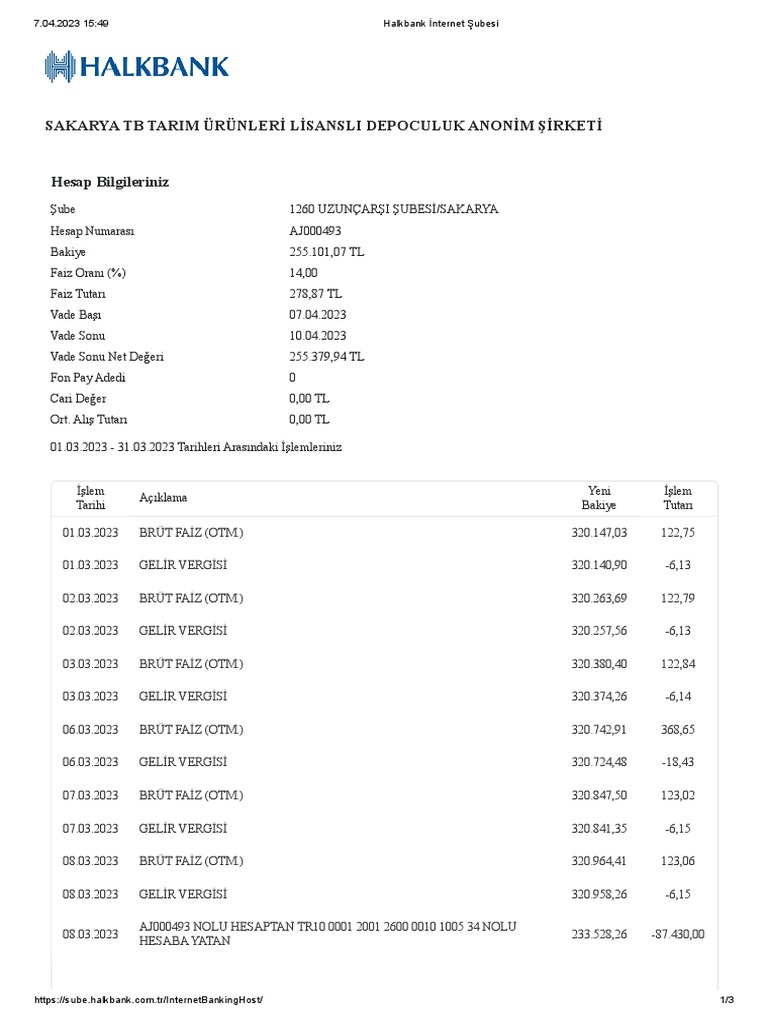 Halkbank Vadeli Hesap | PDF