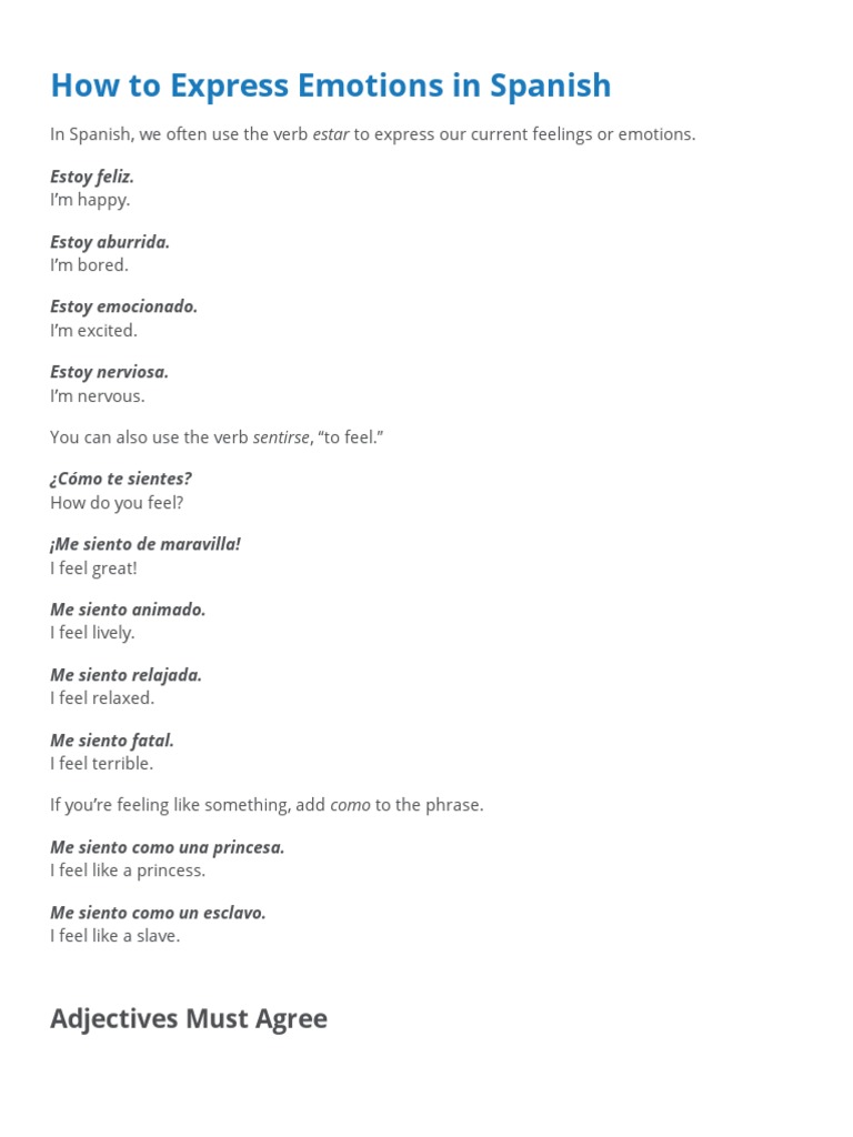 How To Express Emotions in Spanish | PDF | Verb | Adjective