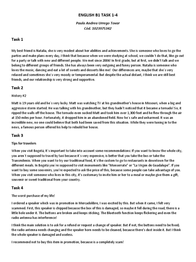 ENGLISH B1 TASK 1 To 4 | PDF