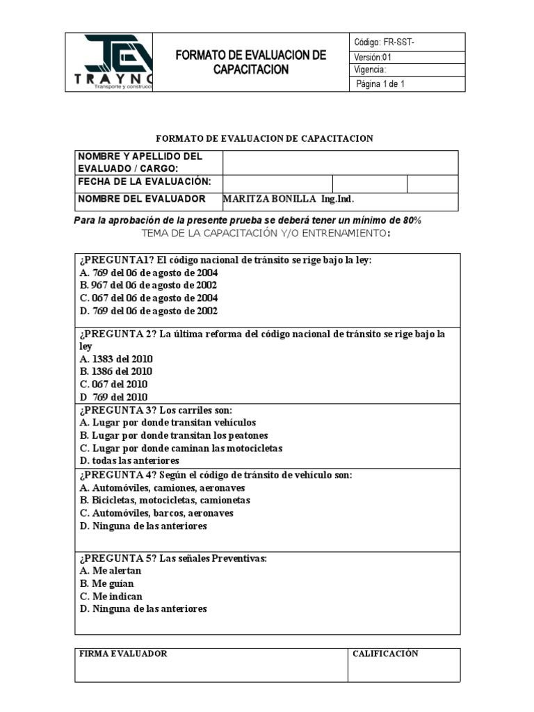 Formato de Capacitacion | PDF