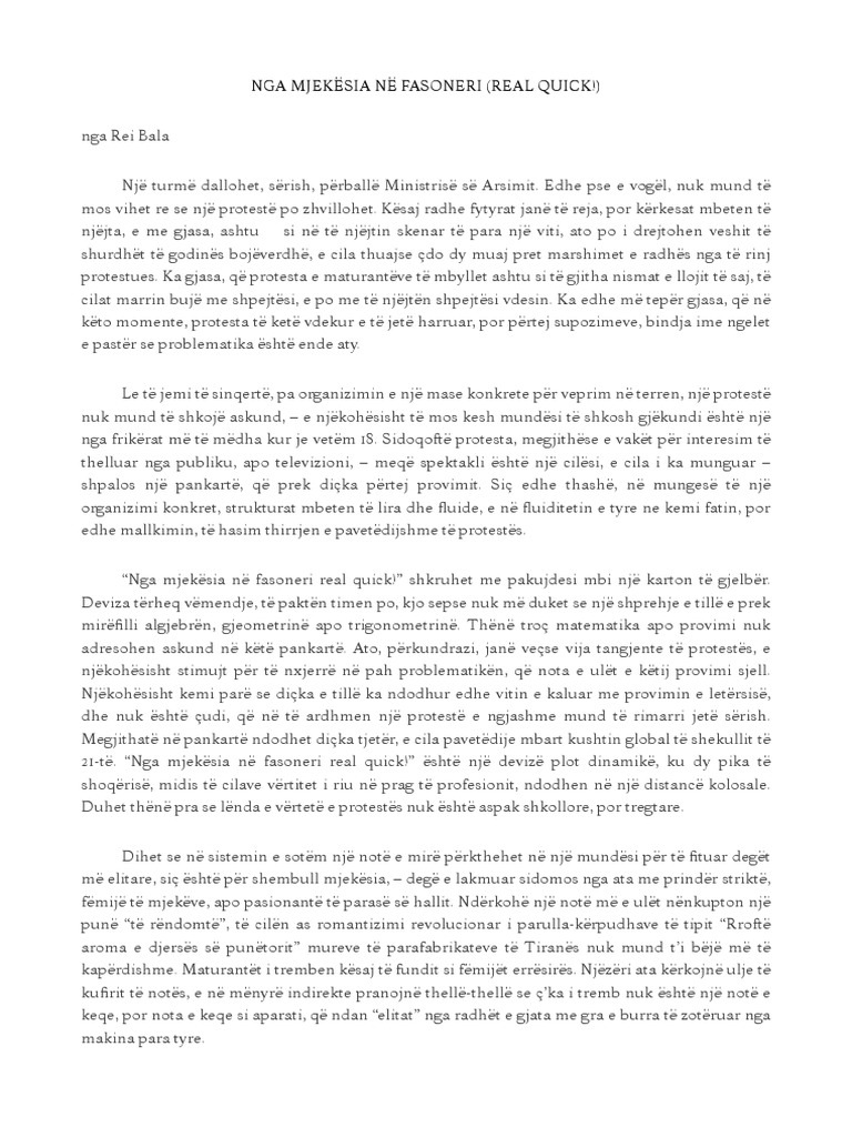 NGA MJEKËSIA NË FASONERI (REAL QUICK!), Rei Bala | PDF