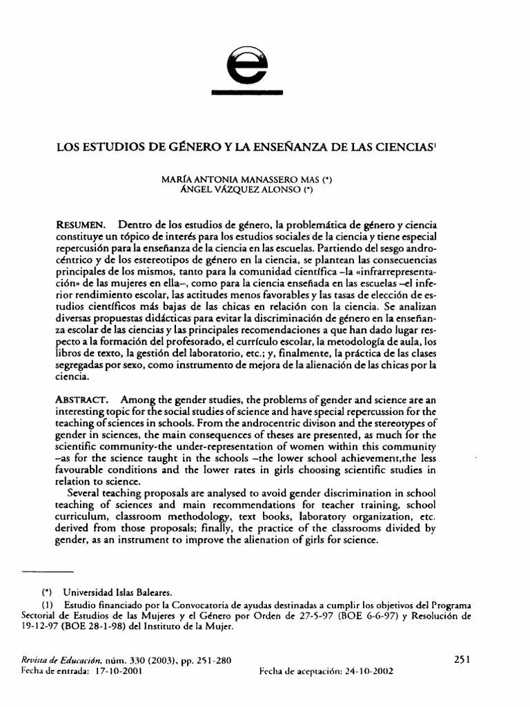 Los Estudios de Genero y La Ensenanza de Las Cienc | PDF | Feminismo ...