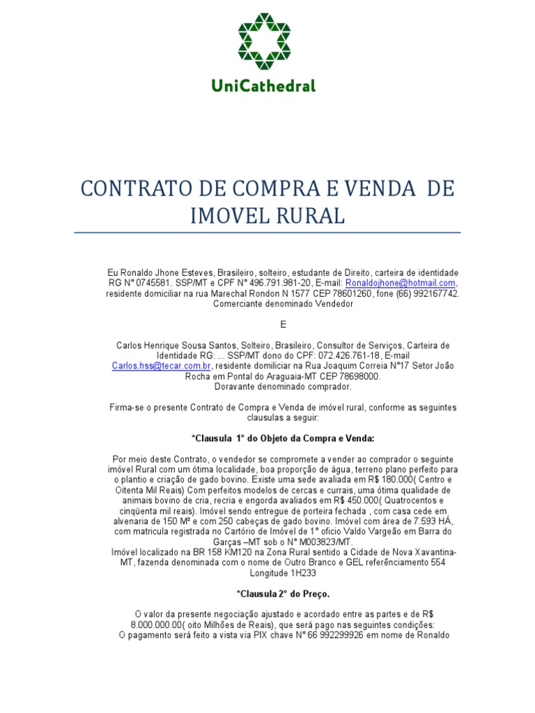 Contrato De Compra E Venda De Imovel Rural Pdf Indenização