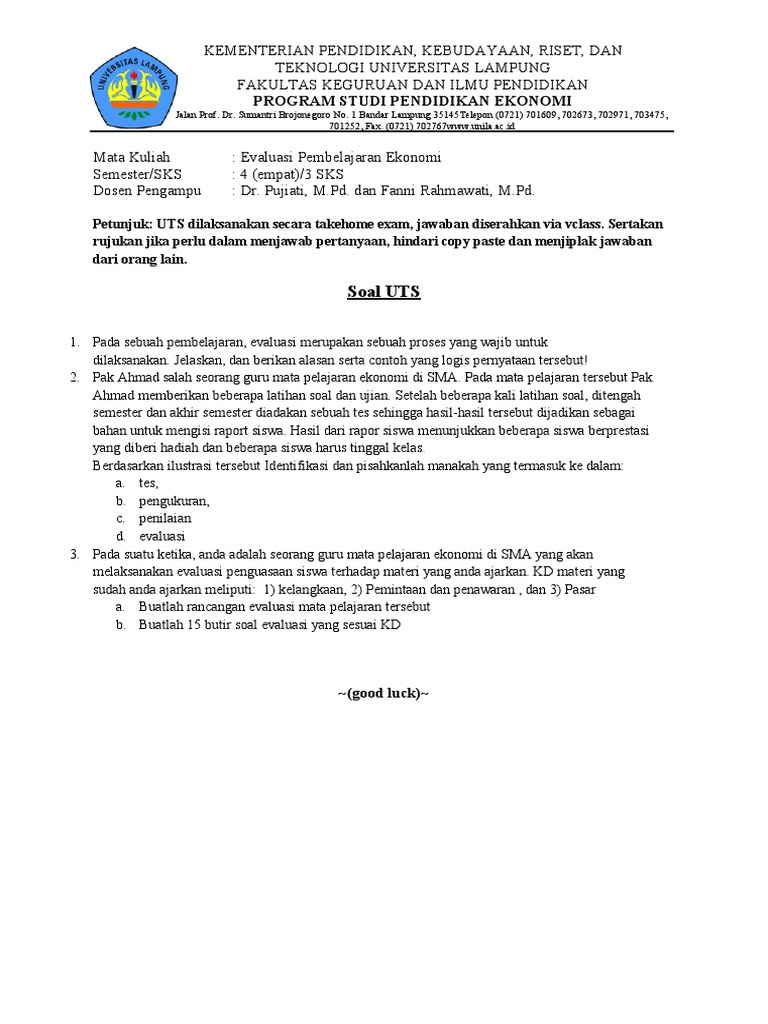 Soal UTS: Program Studi Pendidikan Ekonomi | PDF