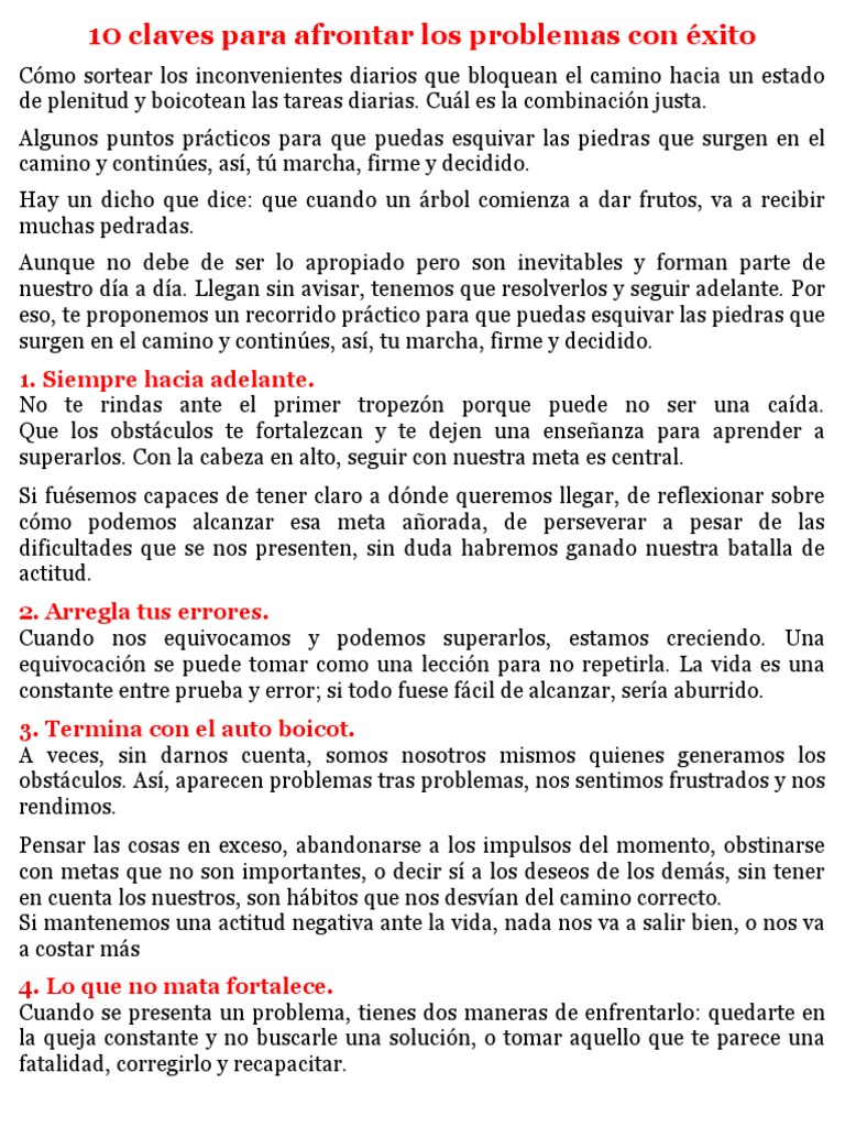 10 Claves para Afrontar Los Problemas Con Éxito | PDF